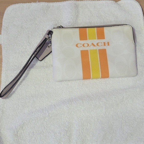 Coach | Bags | Coach Chalk Color With Varsity Stripe Wristlet Wallet ...